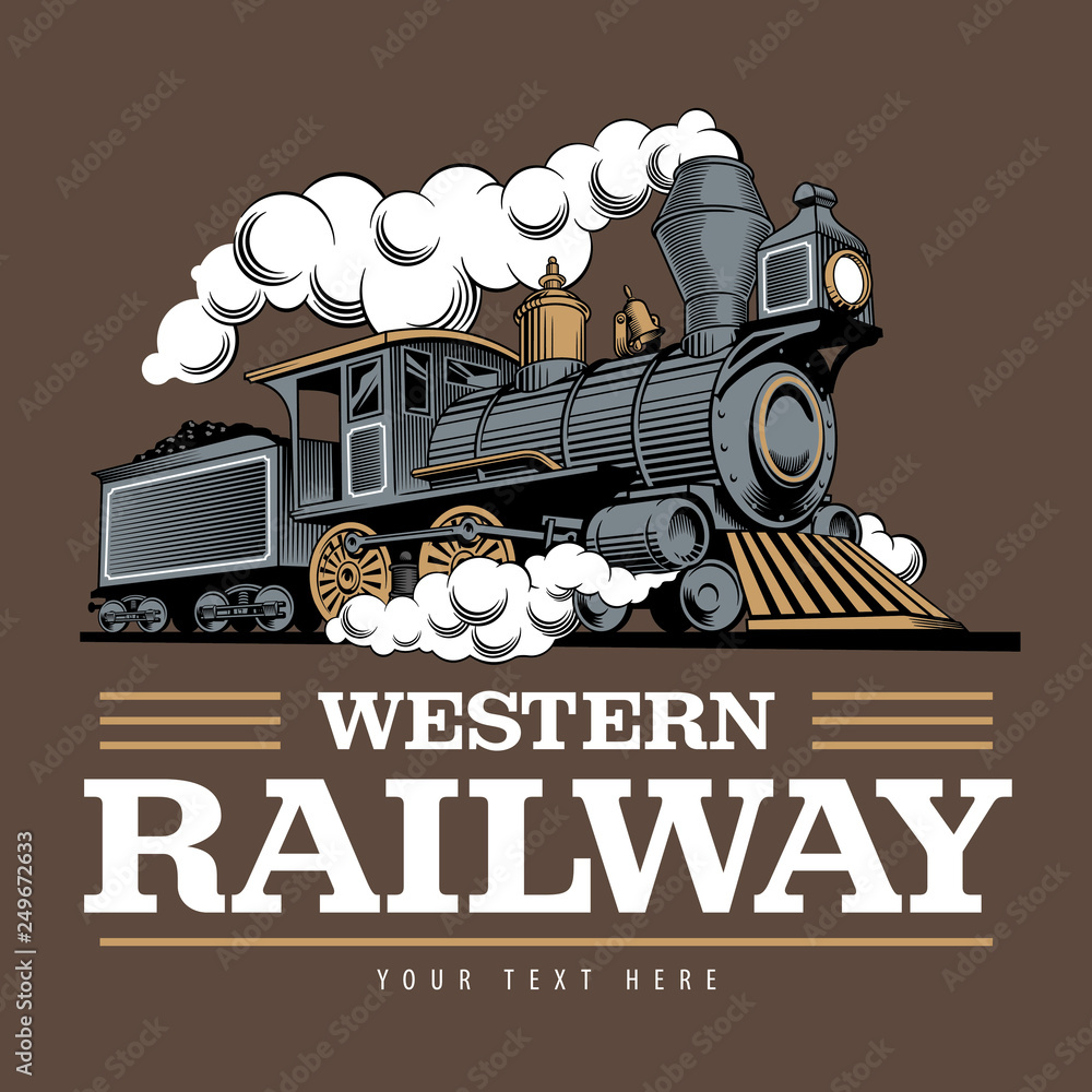 Vintage steam train locomotive, engraving style vector illustration ...