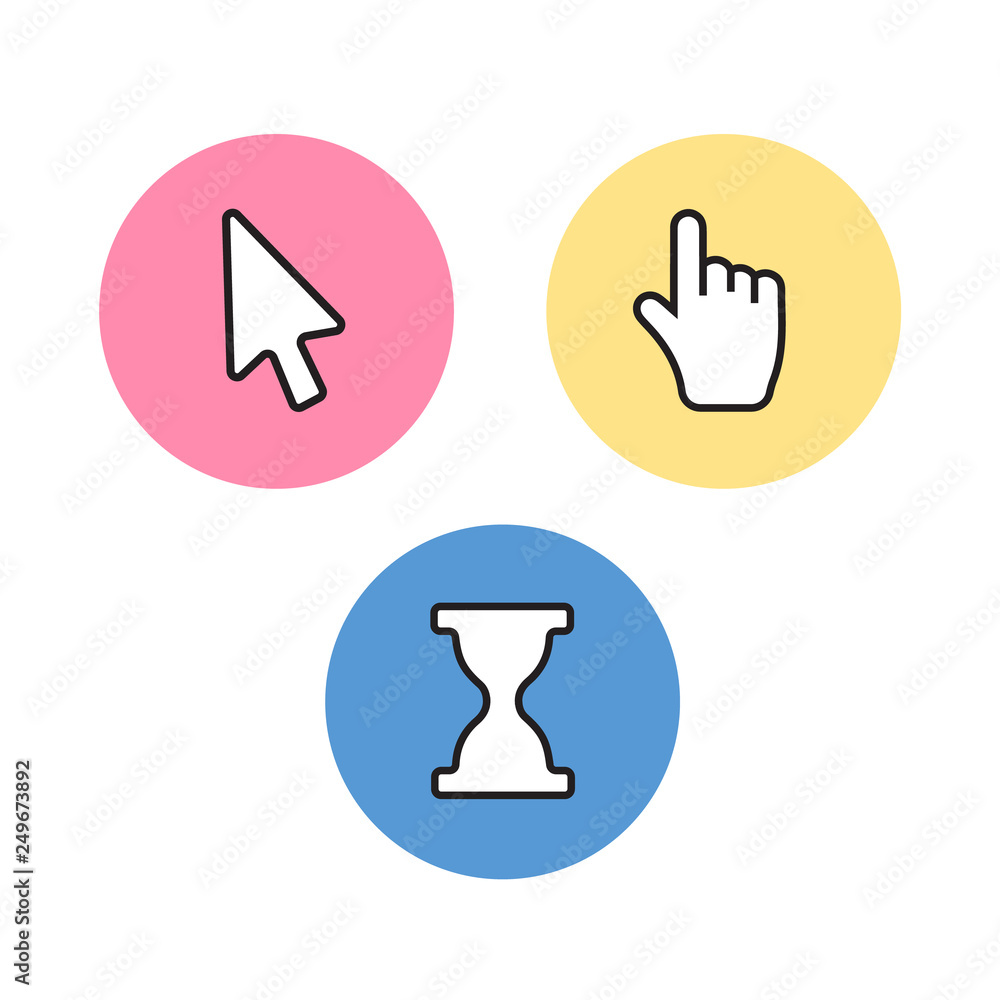 Pixel Mouse Cursors pointer. Arrow and wait vetor. Click mouse computer ...