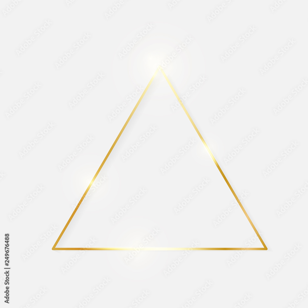 Gold shiny glowing vintage triangle frame with shadows isolated on ...