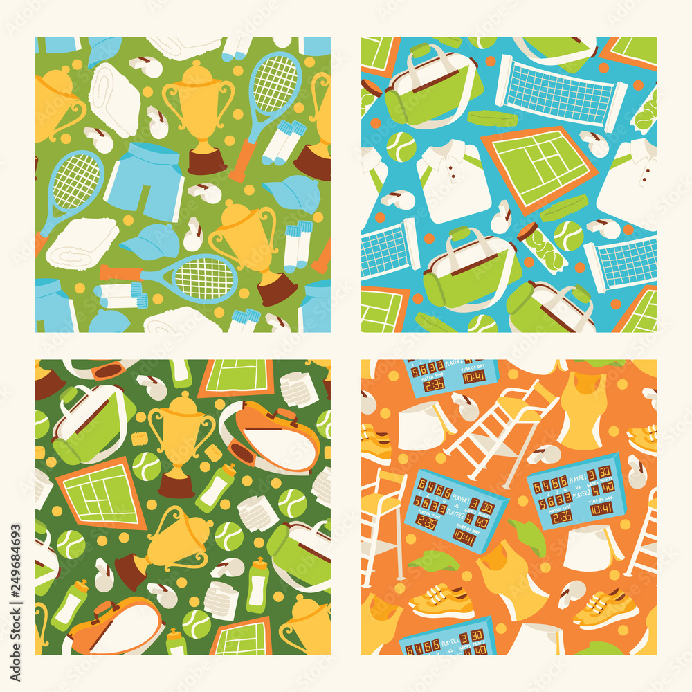 Tennis vector seamless pattern playing tennis-ball sportswear on court ...