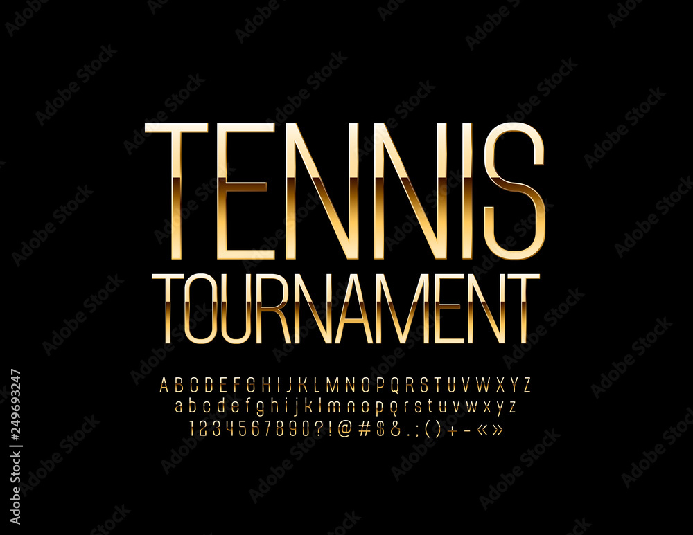Vector Golden banner Tennis Tournament with elite thin Font. Luxury ...