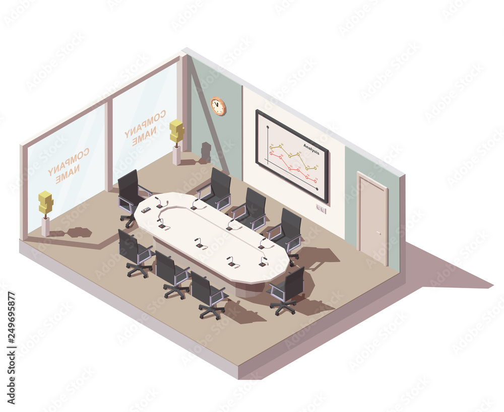 Office conference room interior. Vector isometric illustration on ...