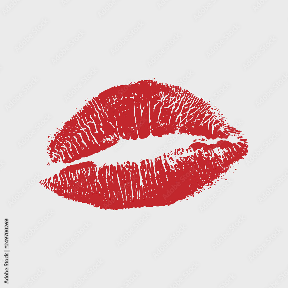 Vector Illustration Of Womans Girl Red Lipstick Kiss Mark Isolated On