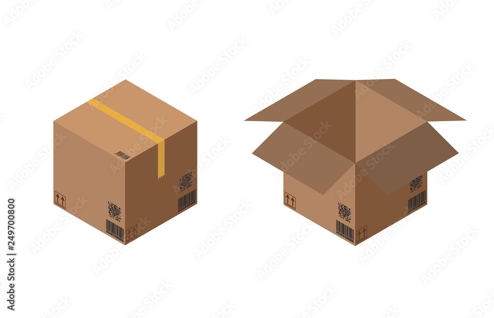 Carton packaging box. Isometric carton packaging box images with postal ...