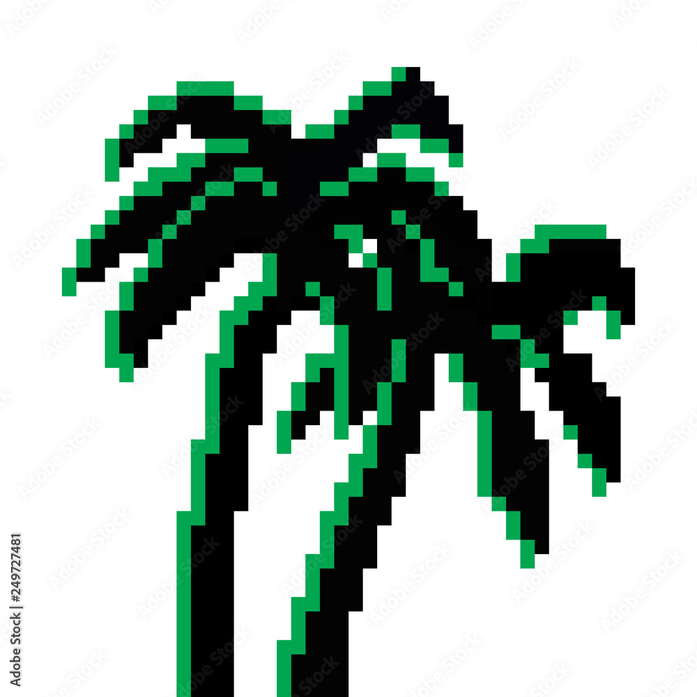Pixel two palm trees. Detailed. Pixel art vector isolated. 8 bit Stock ...