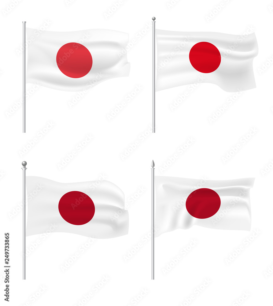 Set of National flag of Japan. Realistic Japanese flag waving in the ...