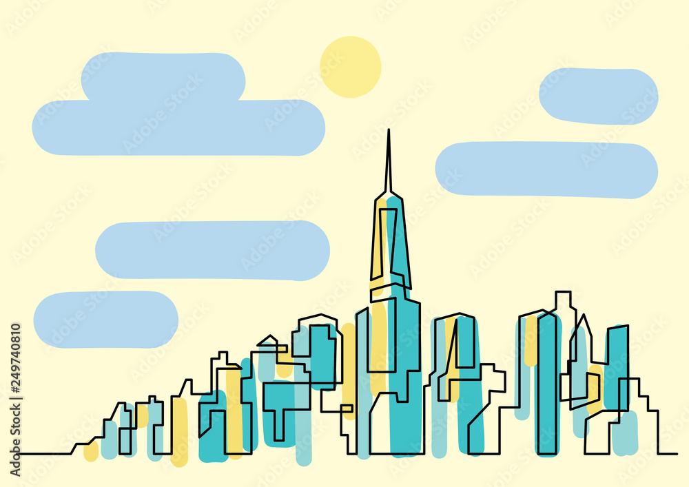 continuous line drawing of big city skyline Stock Vector | Adobe Stock