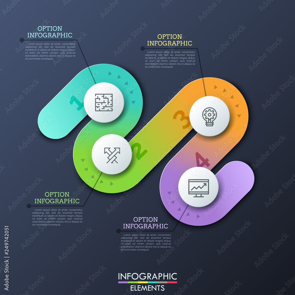 Modern infographic design template in shape of curved path with 4 ...