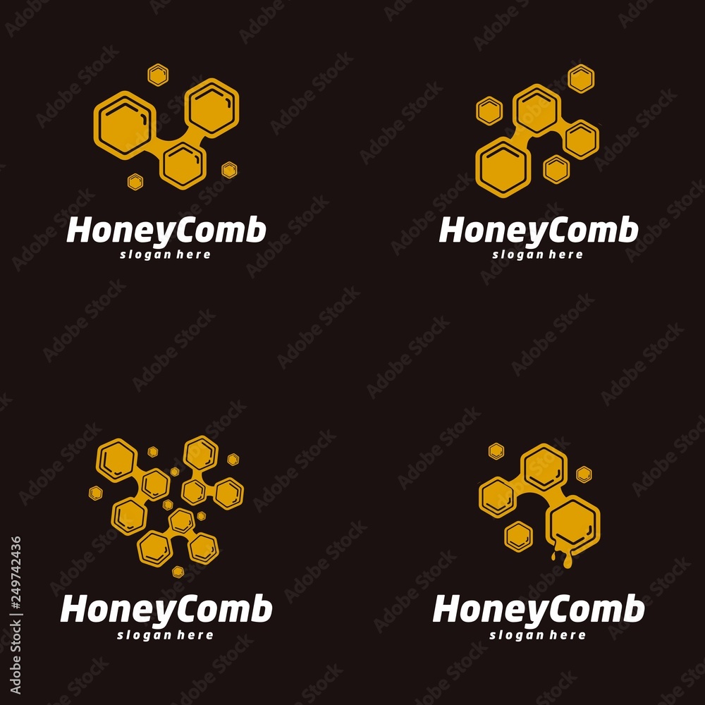 set of Honey Comb Logo Template Design Vector, Emblem, Honey Design ...