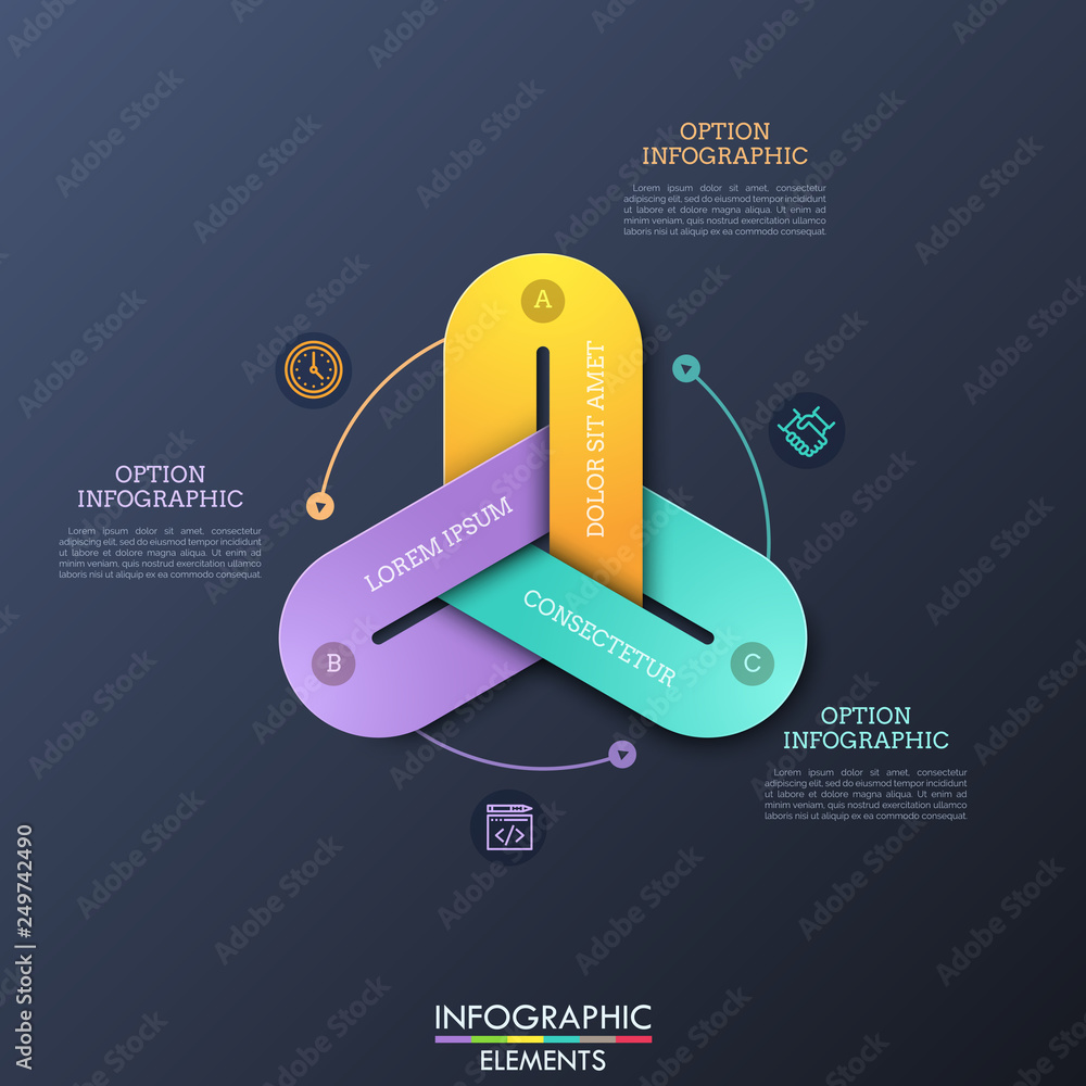Modern infographic design templates with 3 colorful chain links ...