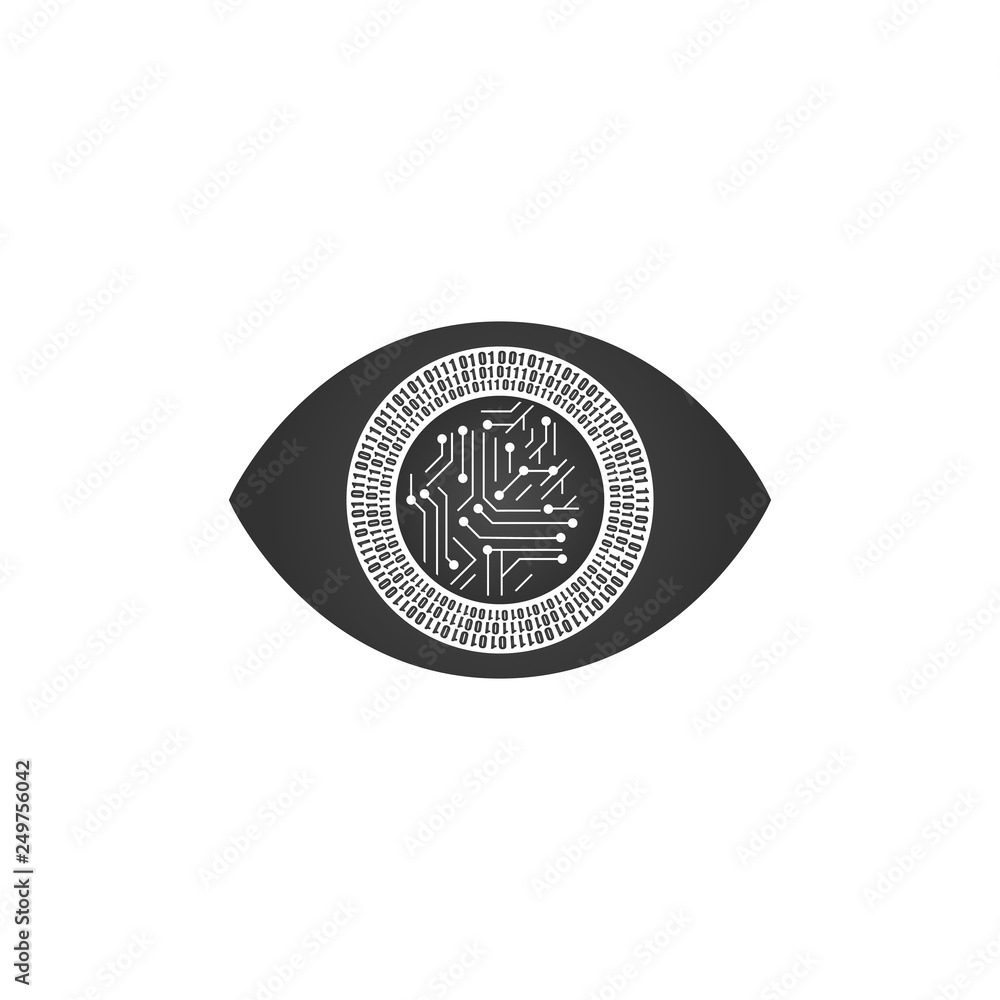 abstract futuristic digital technology eye with binary circles and ...