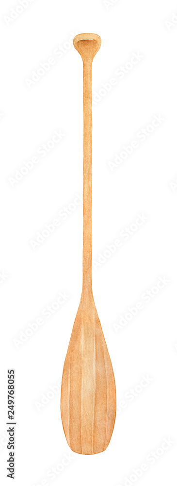 Traditional wooden single-bladed canoe paddle watercolor illustration ...