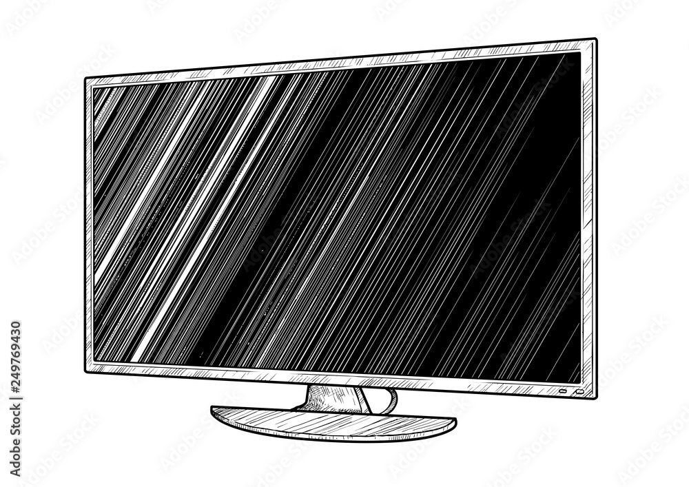 Wide television illustration, drawing, engraving, ink, line art, vector ...