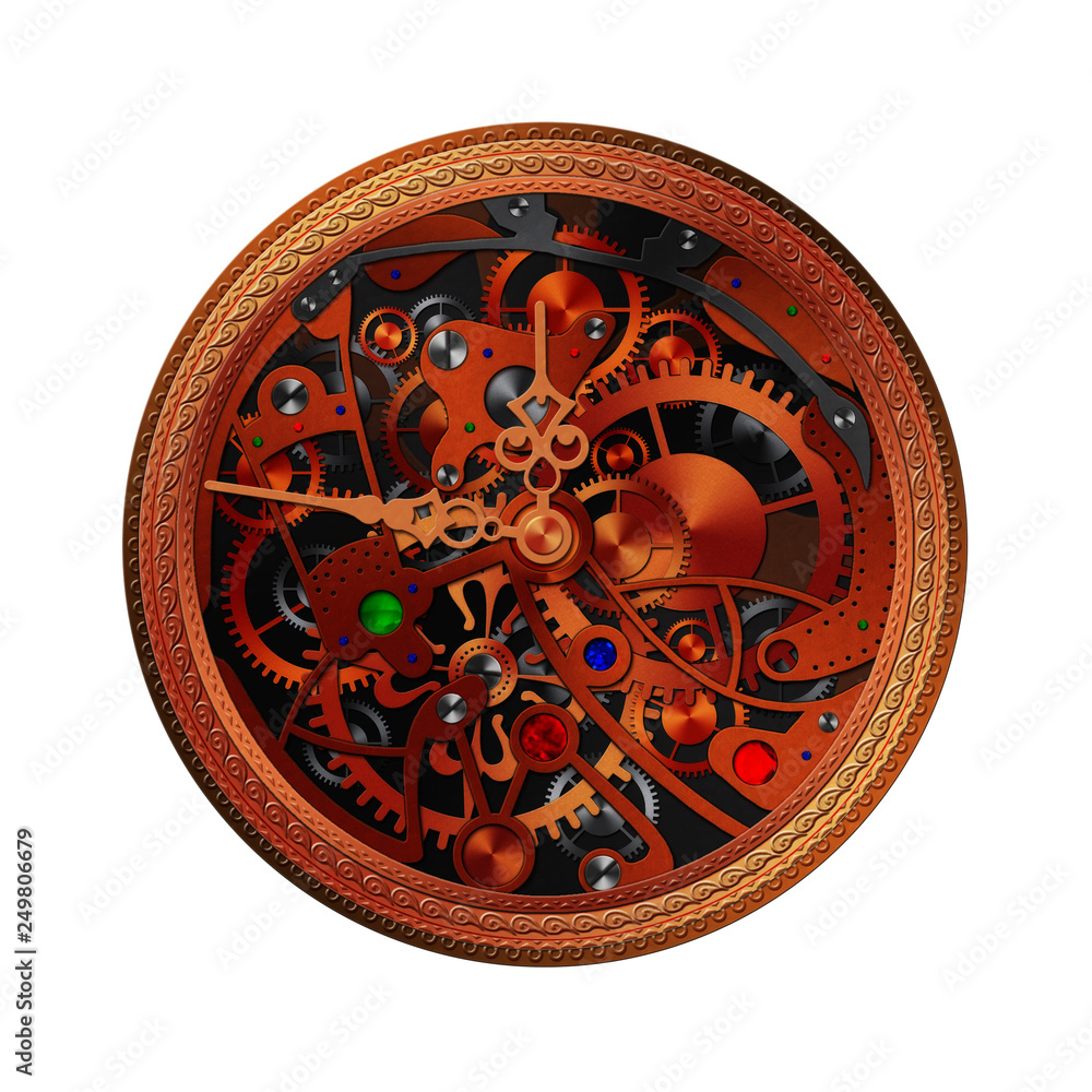 Old mechanical clock. Vintage mechanism structure with clock hands ...