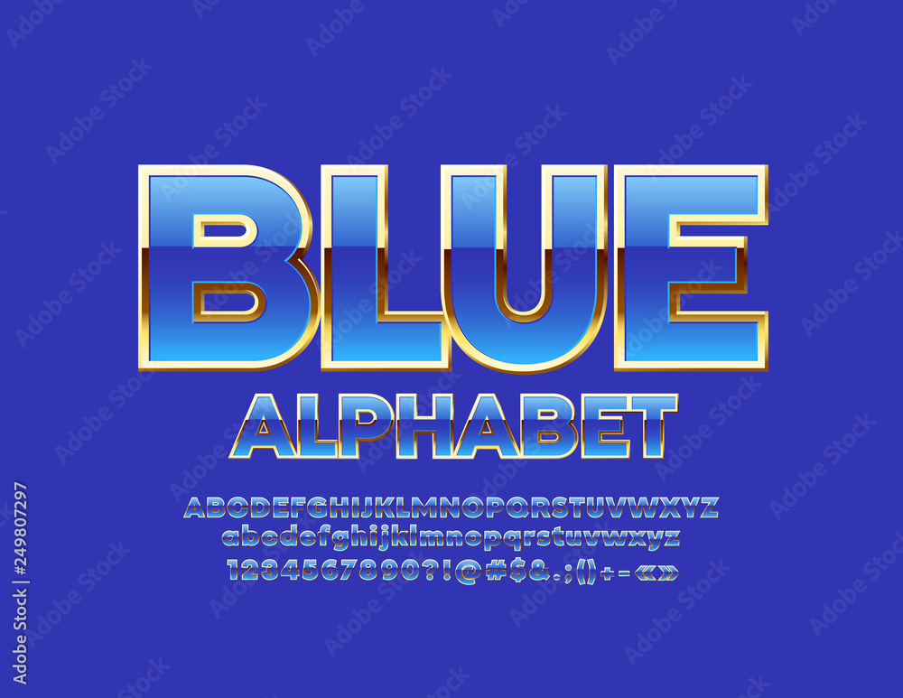 Vector glossy Blue Font. Chic Alphabet Letters, Numbers and Symbols ...