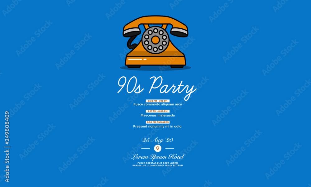 90s Party Retro Telephone Invitation Design with Where and When Details ...
