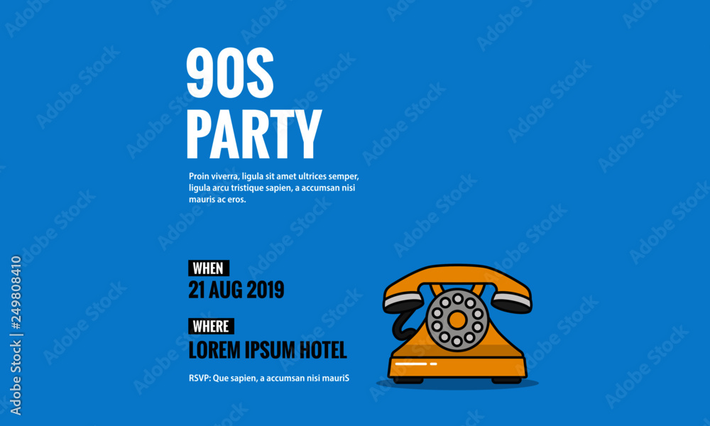 90s Party Retro Telephone Invitation Design with Where and When Details ...