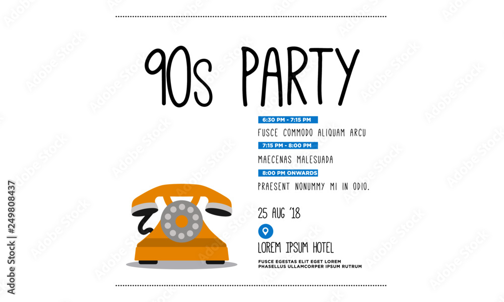 90s Party Retro Telephone Invitation Design with Where and When Details ...