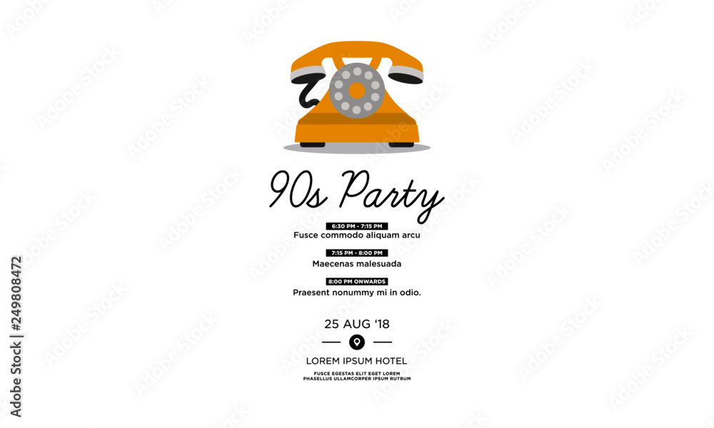 90s Party Retro Telephone Invitation Design with Where and When Details ...
