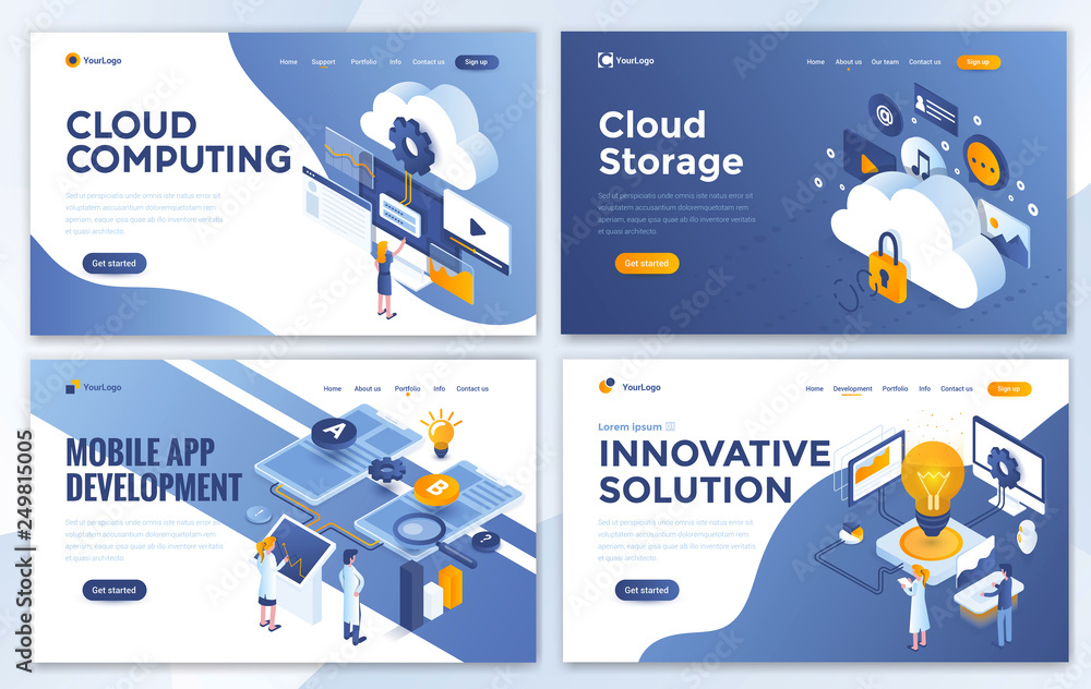 Set of Landing page design templates for Cloud Computing, Cloud Storage ...