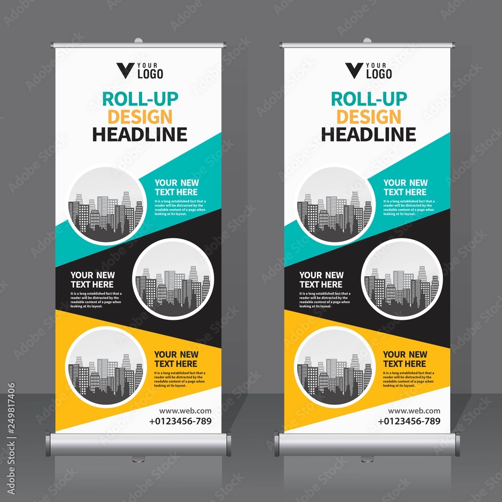 Roll up banner design template, vertical, abstract background, pull up ...