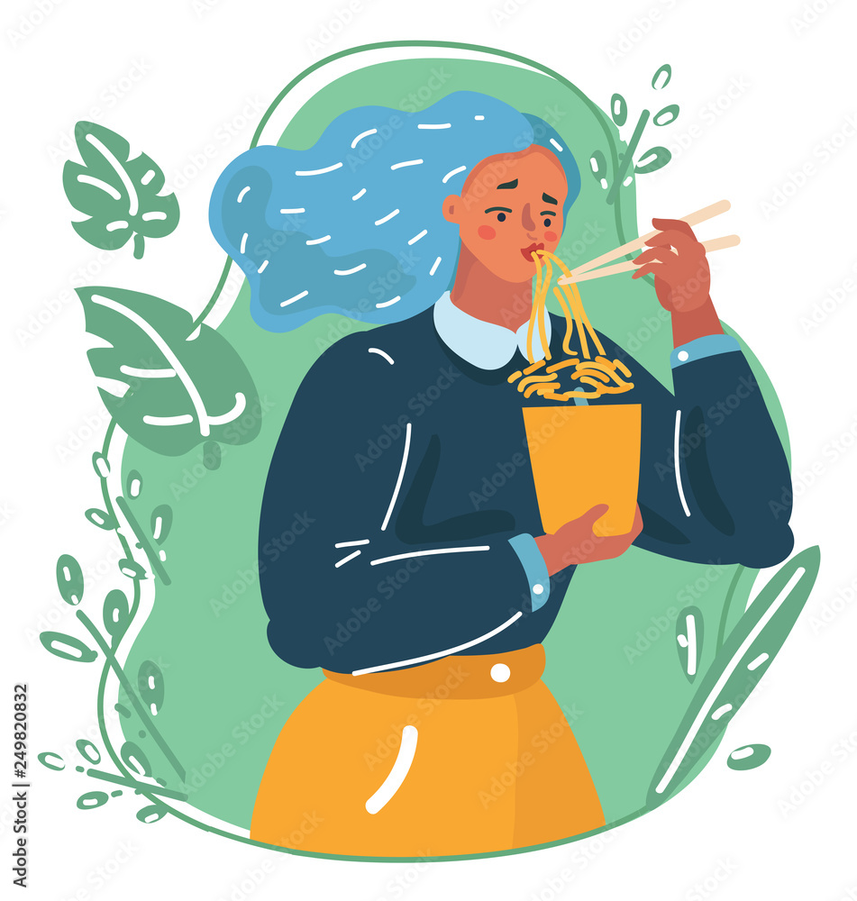 Vector Illustration of Little Girl Eating Soup Stock Vector | Adobe Stock