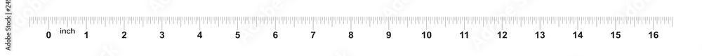 Ruler 16 inches. Metric inch size indicator. Decimal system grid ...