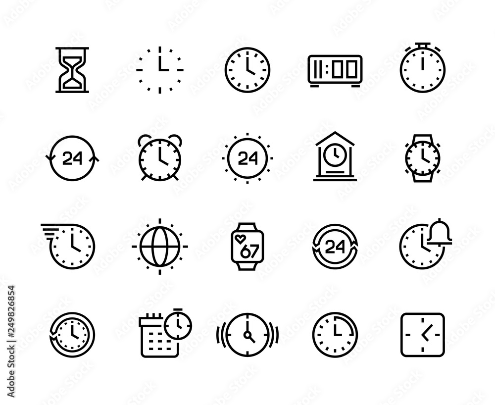 Time line icons. Clock calendar timer watch and hourglass vector ...