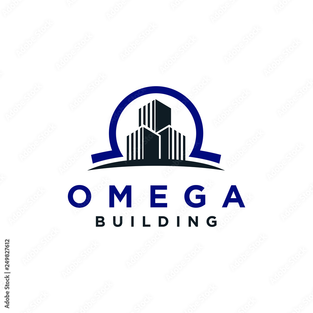 Awesome Omega Symbol With Building Lineart Vector Contruction Shape ...