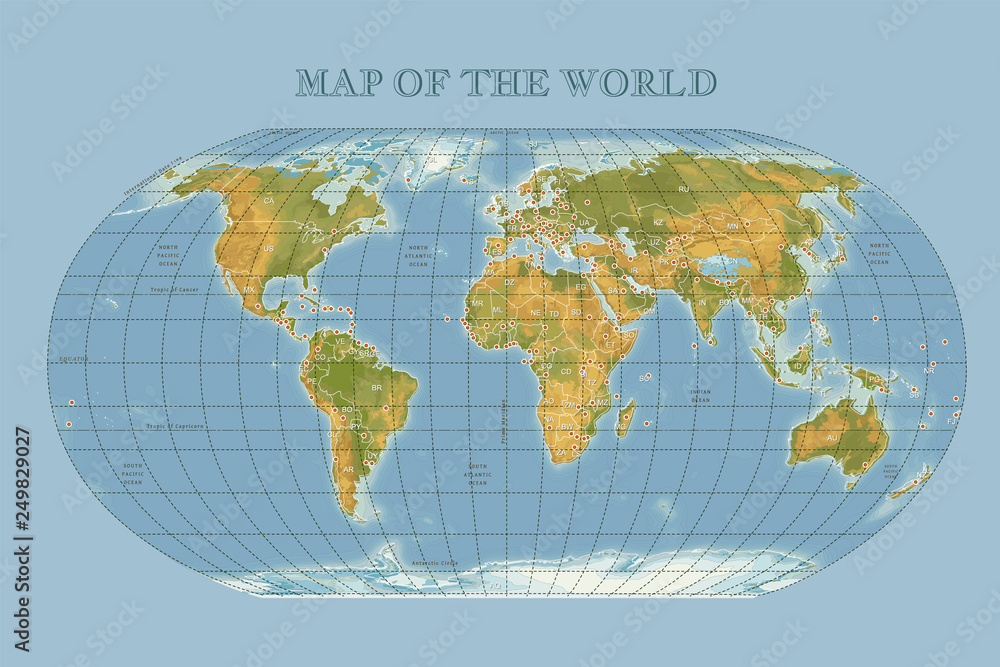 Colored vector World Map - borders, countries Stock Vector | Adobe Stock