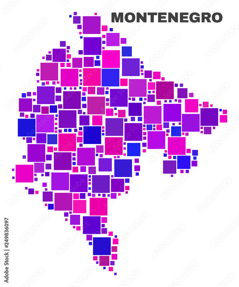 Mosaic Montenegro map isolated on a white background. Vector geographic ...