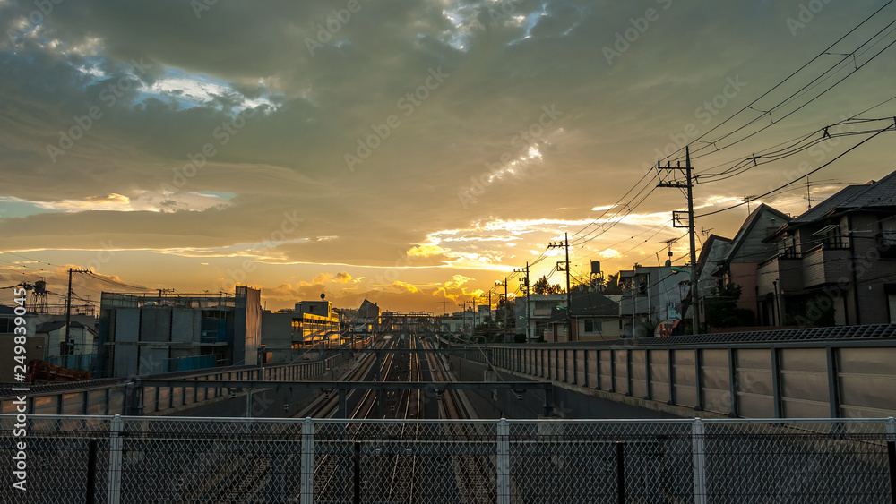 Landscape photo showing the beautiful sunset scene and multiple tracks ...