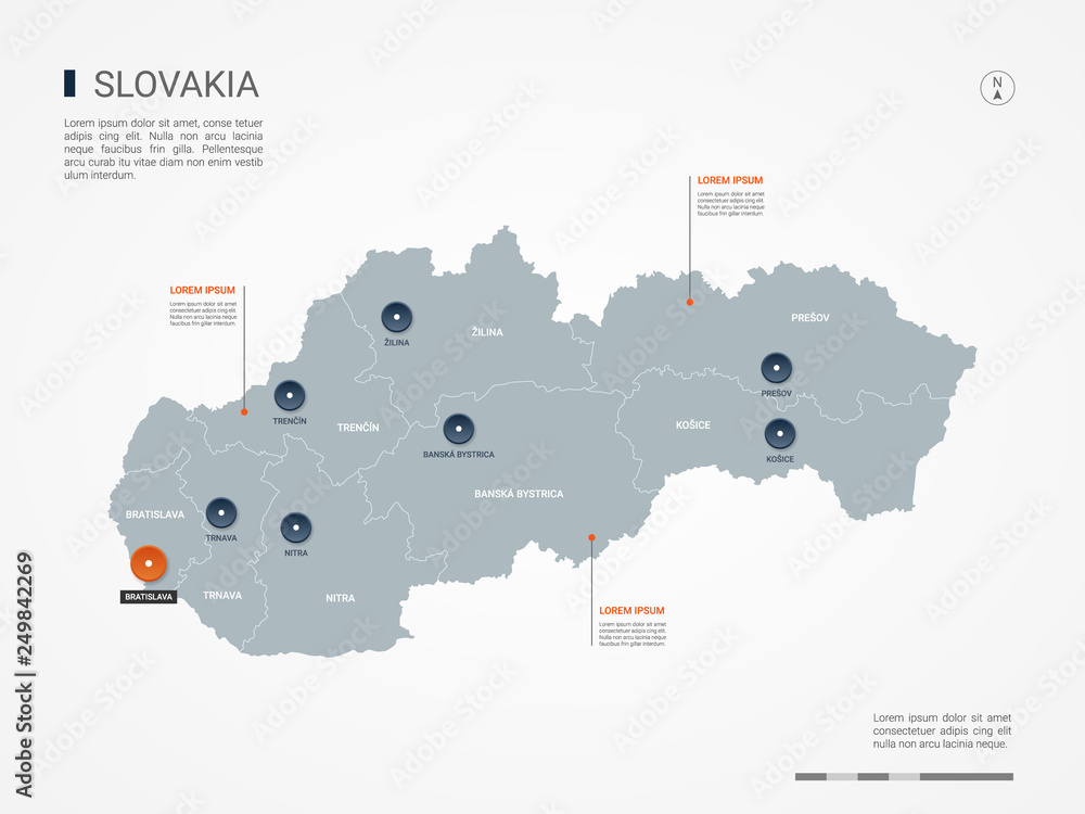 Slovakia map with borders, cities, capital and administrative divisions ...