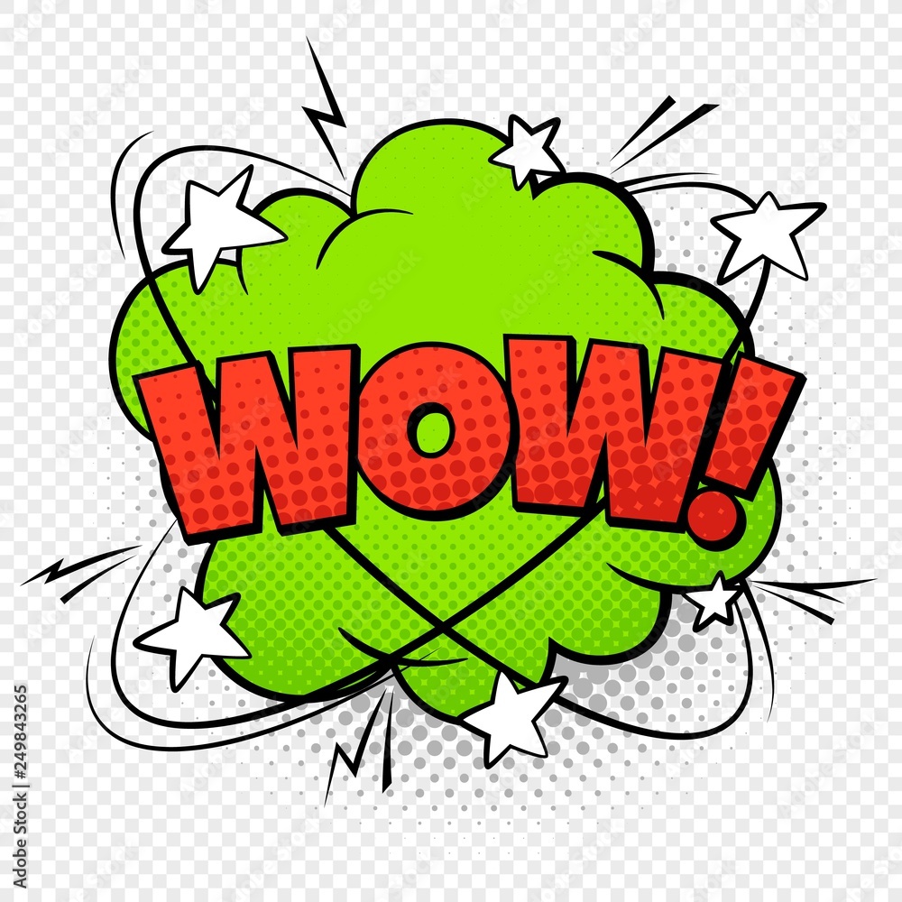 Wow comic word. Cartoon pop vintage speech bubble with halftone shadow ...