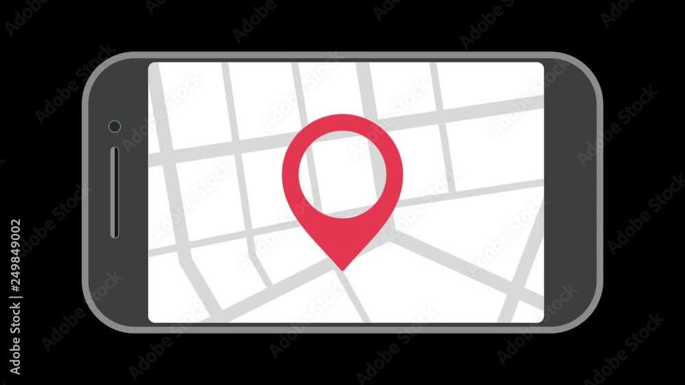 Geo Pin Tag on smartphone display. Nobile phone with map on screen. GPS ...