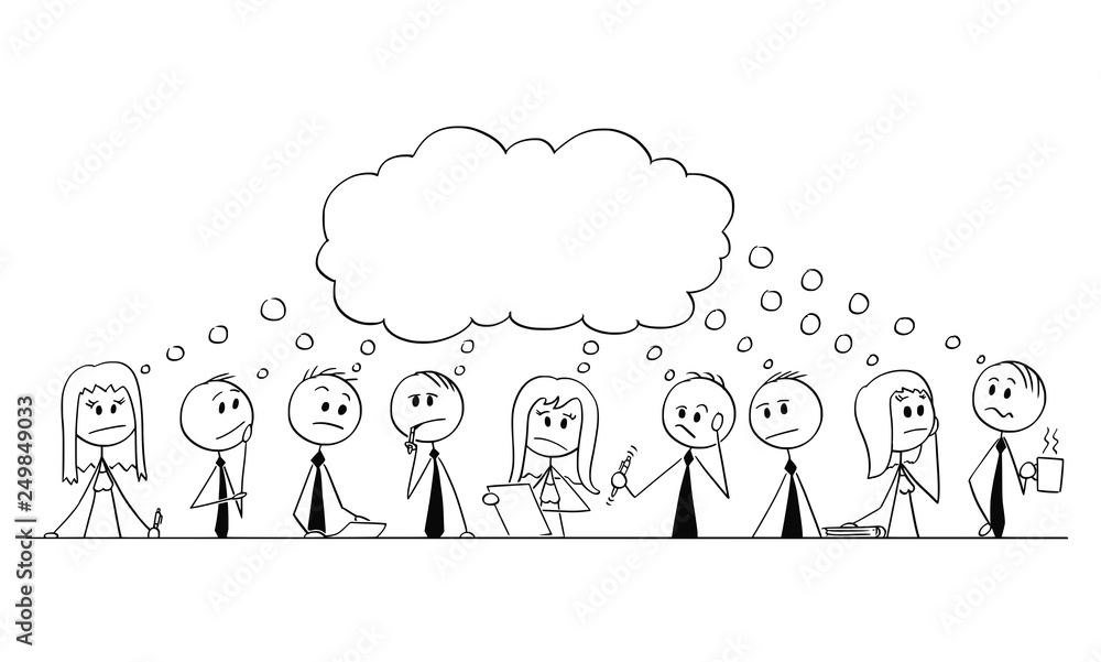 Cartoon stick figure drawing conceptual illustration of big team of ...