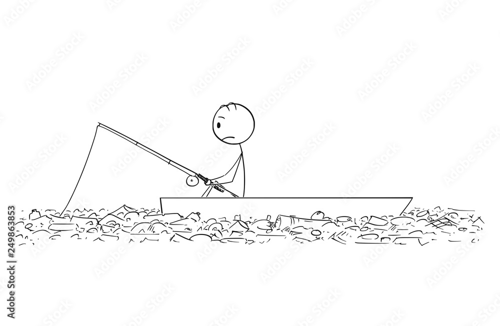 Cartoon stick figure drawing conceptual illustration of fisherman ...