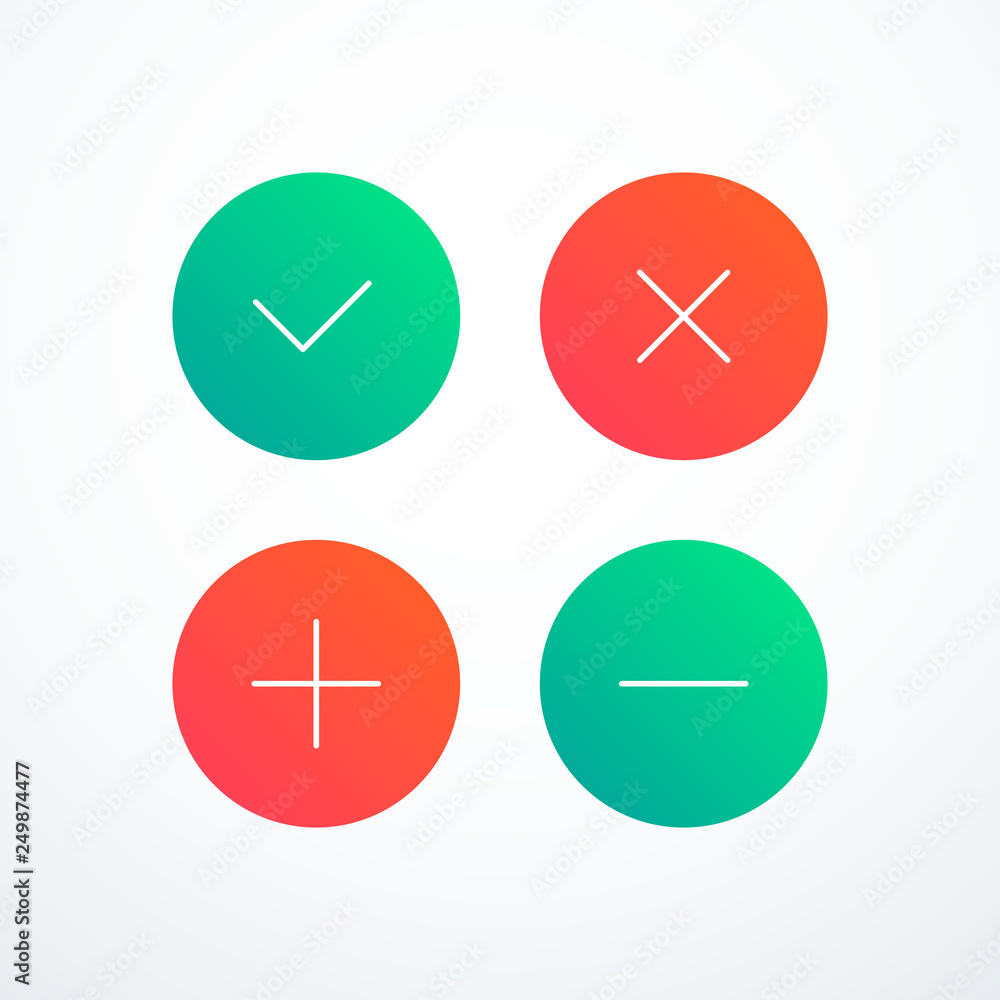 Tick, cross, plus, minus icon set. Check mark icons. Vector ...
