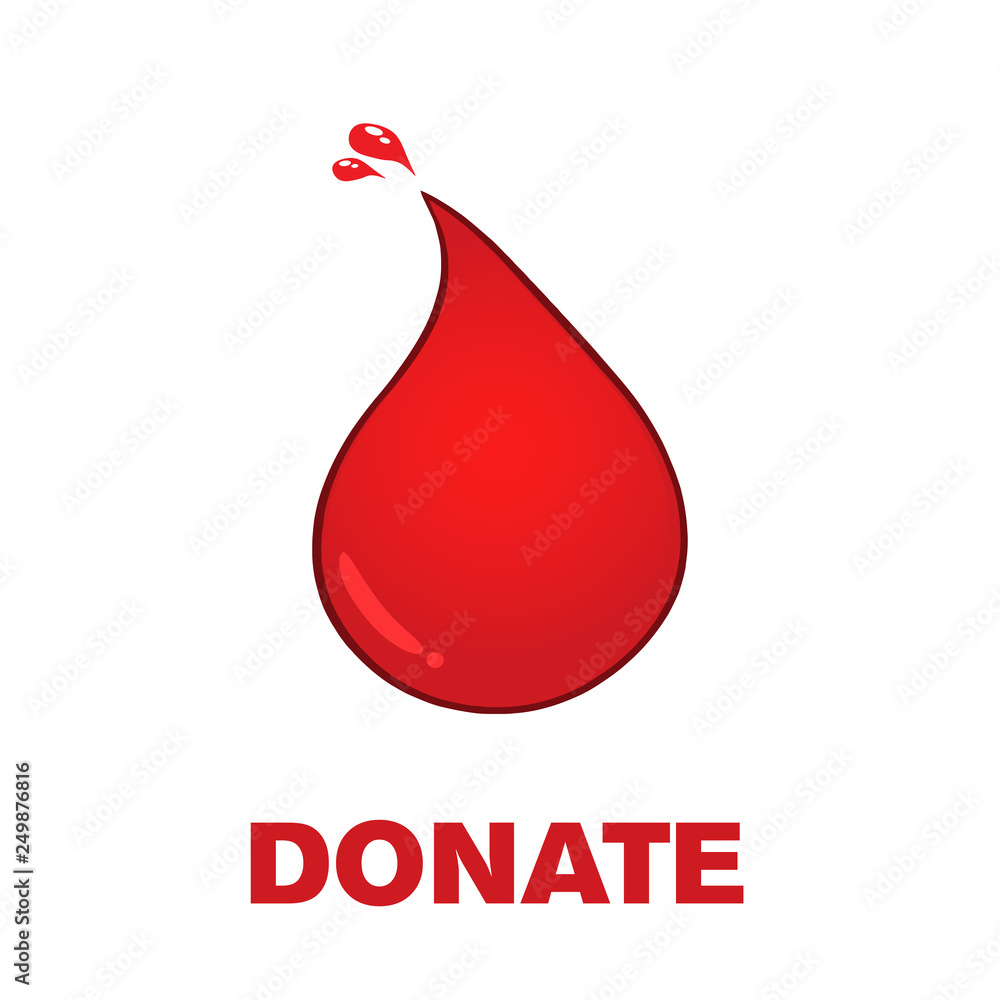 Red Blood Drop Symbol And Text Donate. Vector Illustration Isolated On ...