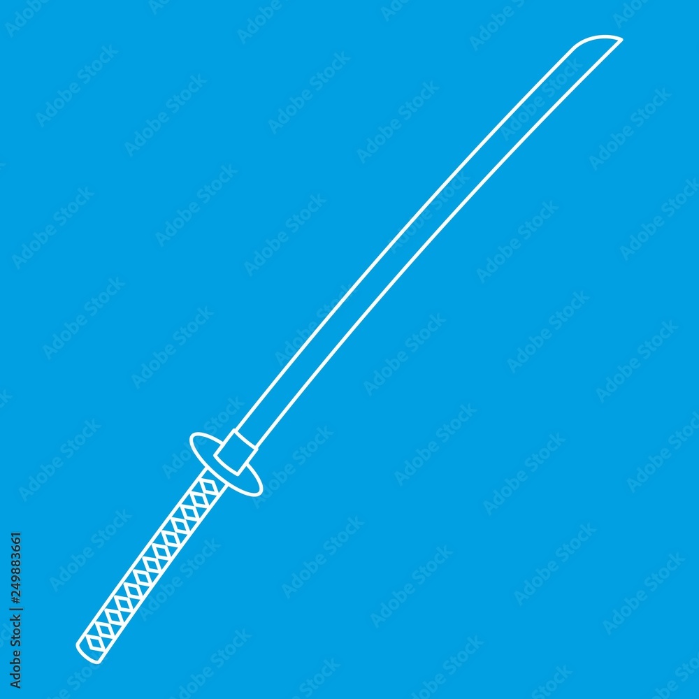 Lapanese katana icon blue outline style isolated vector illustration ...