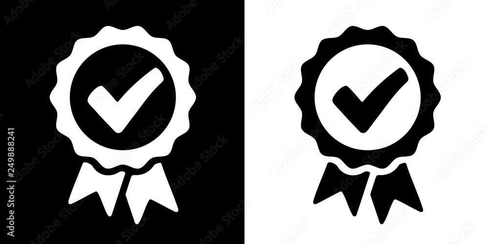 Approval check icon, black and white, quality sign – stock vector Stock ...