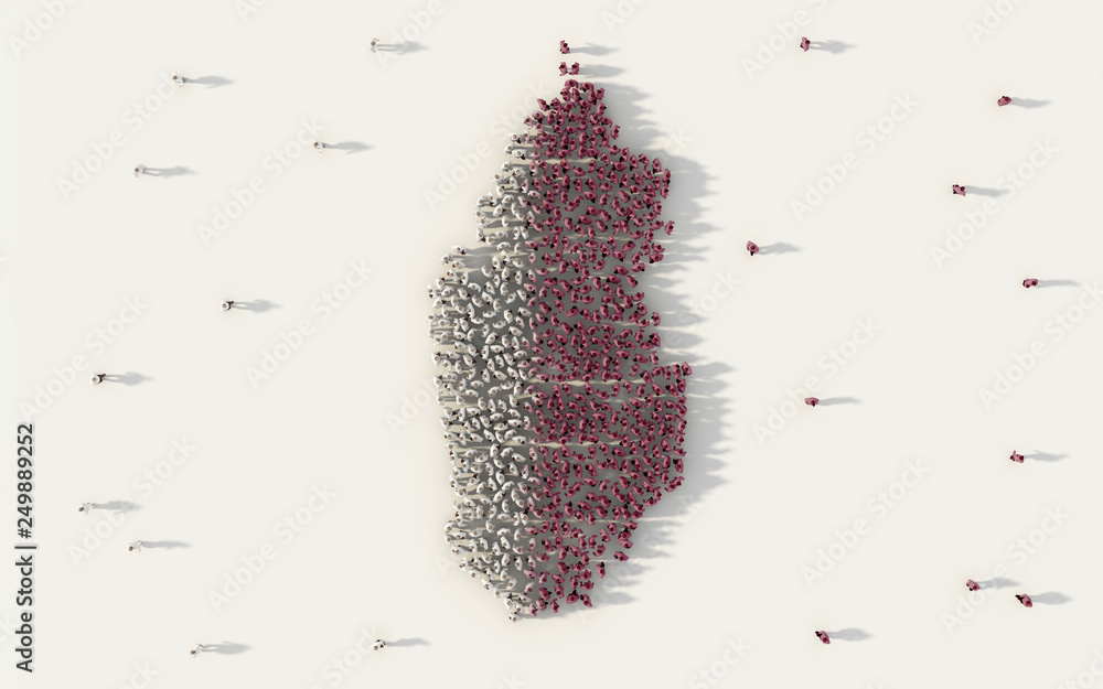 Large group of people forming Qatar map and national flag in social ...
