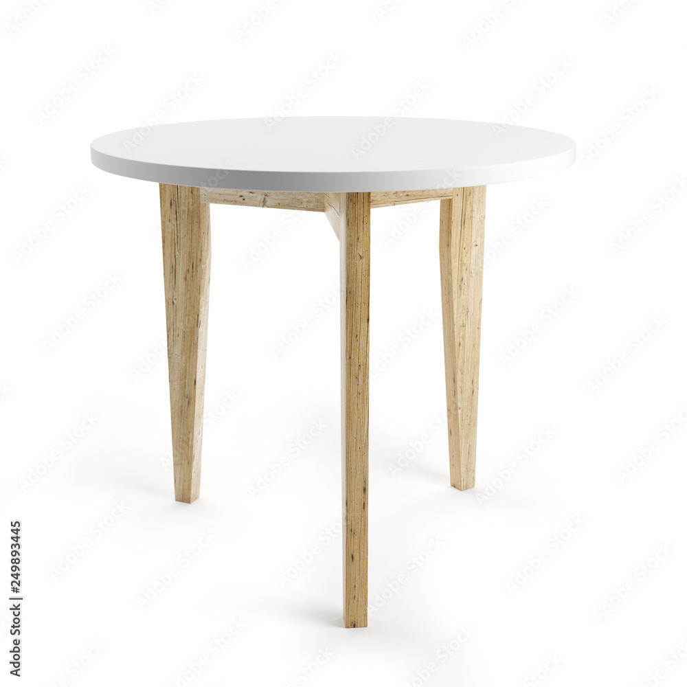 White table with wooden legs isolated on white background with clipping ...
