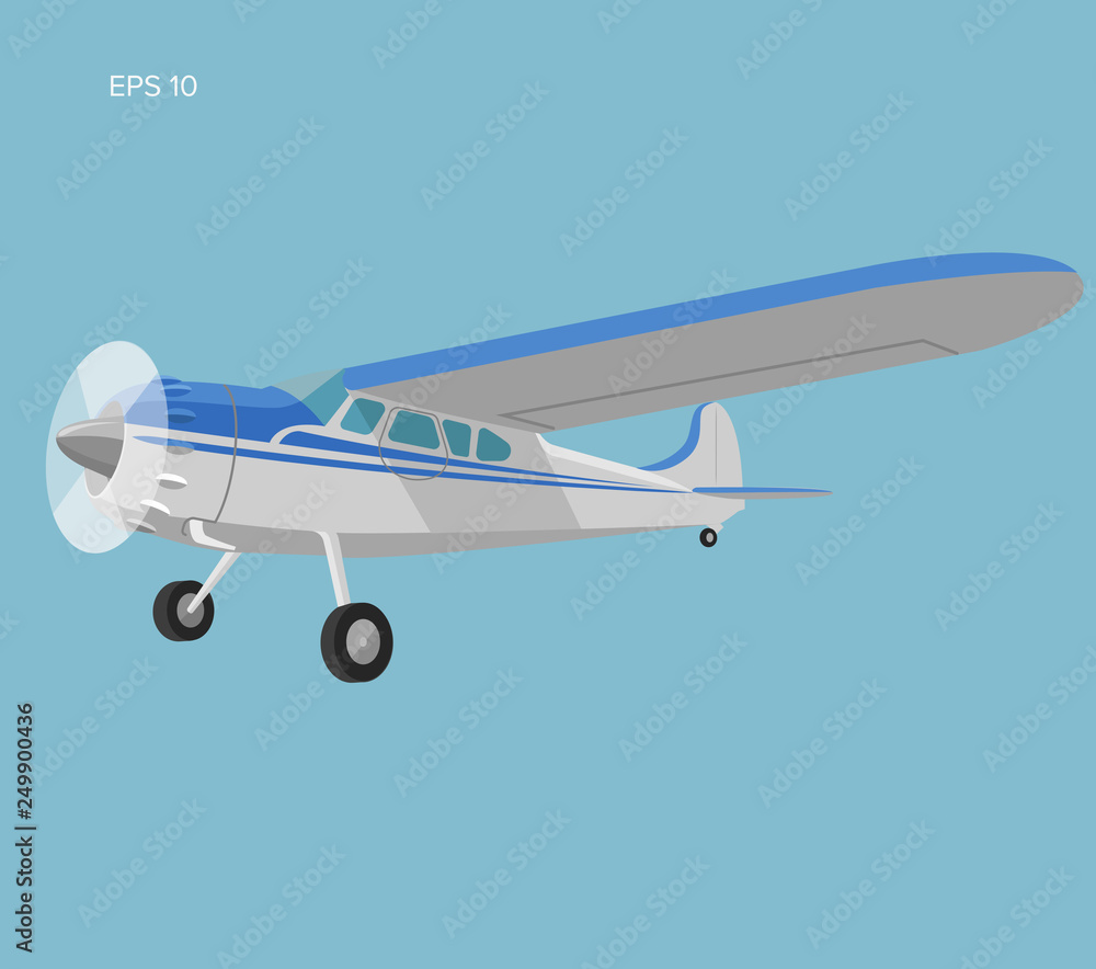 Small plane vector illustration. Single engine propelled passenger ...