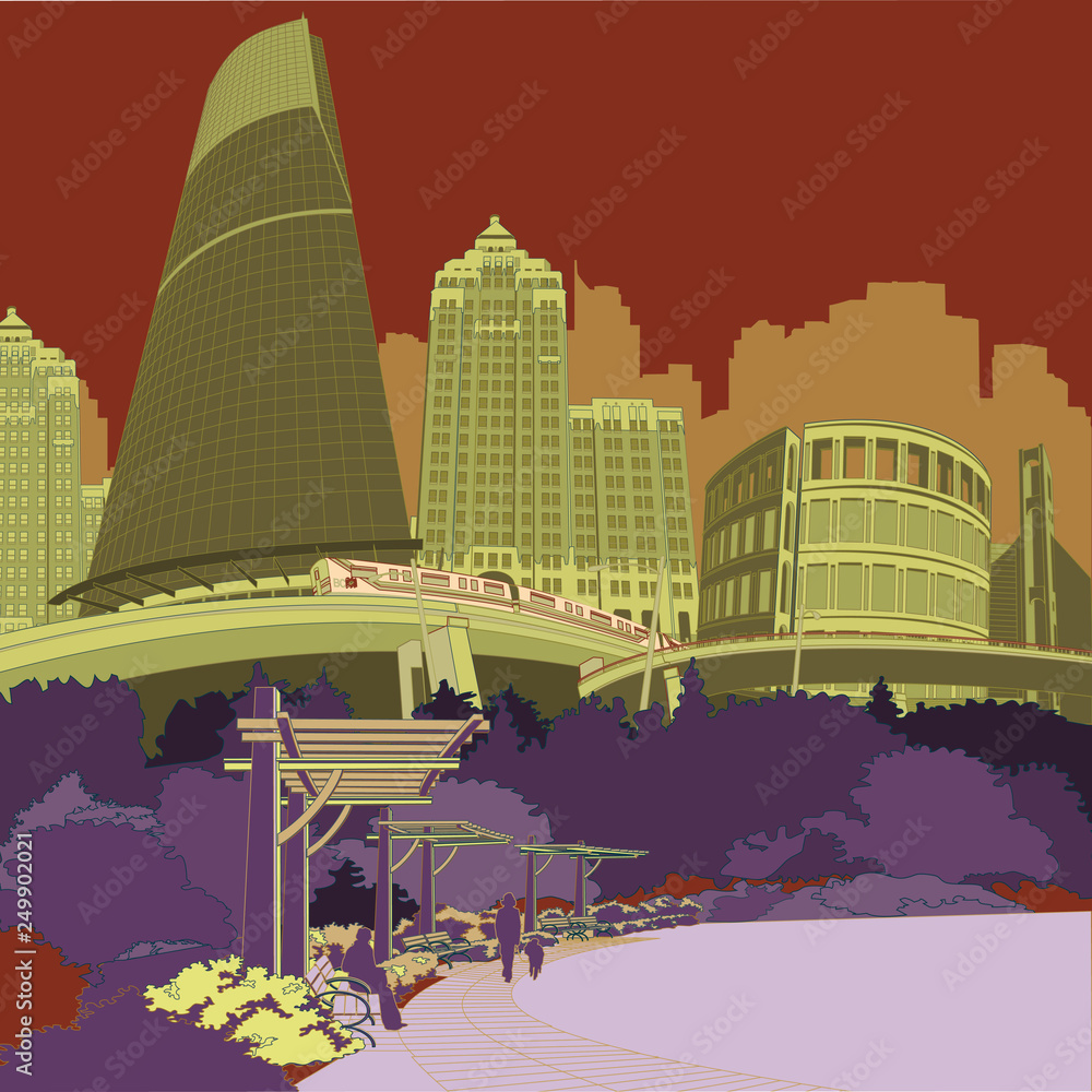 My city cross section Vancouver landmark buildings Stock Vector | Adobe ...