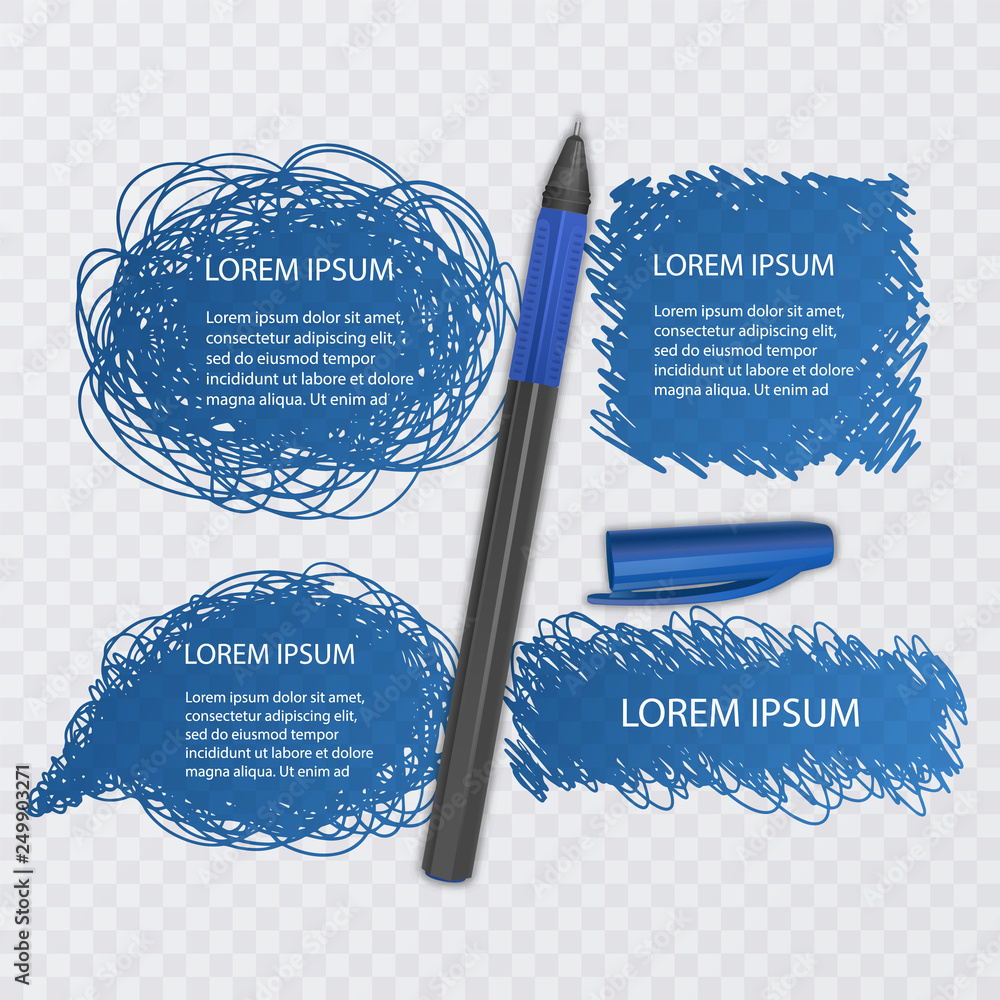 Set of Doodles. Scribble collection. Ink sketches of blue color on ...