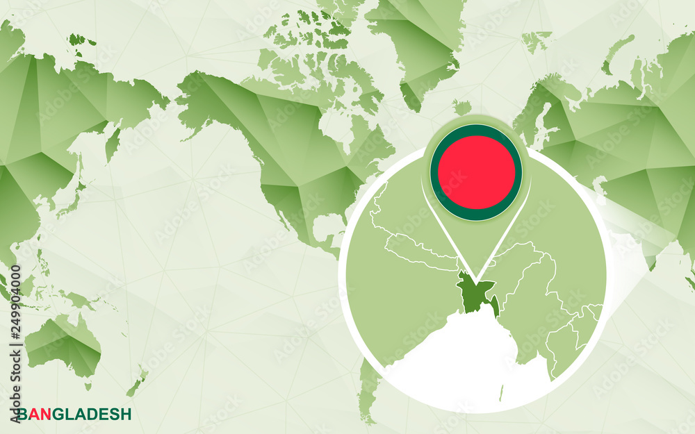 America centric world map with magnified Bangladesh map. Stock Vector ...