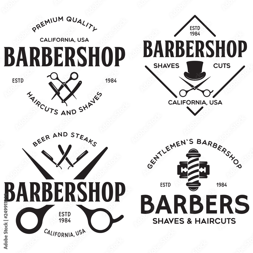 Set of vintage barbershop labels. Templates for the design of logos and ...