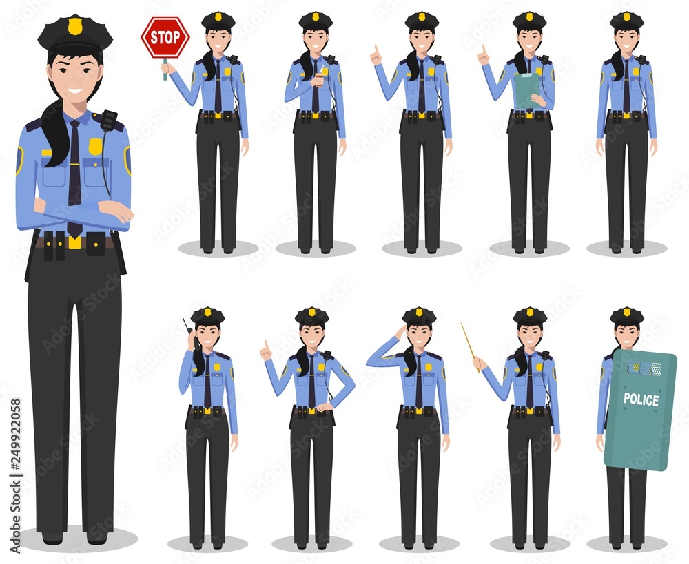 Police people concept. Detailed illustration of american policewoman ...