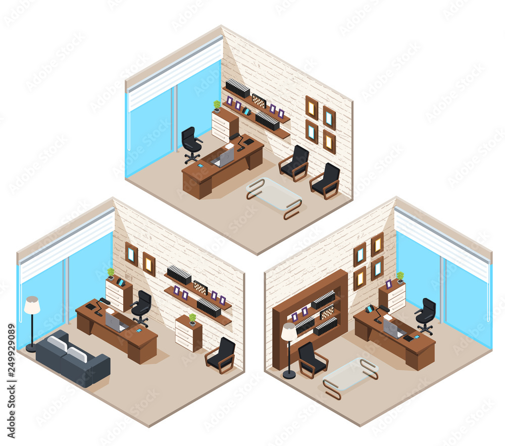 isometric vector image of office, business premises, work space and ...